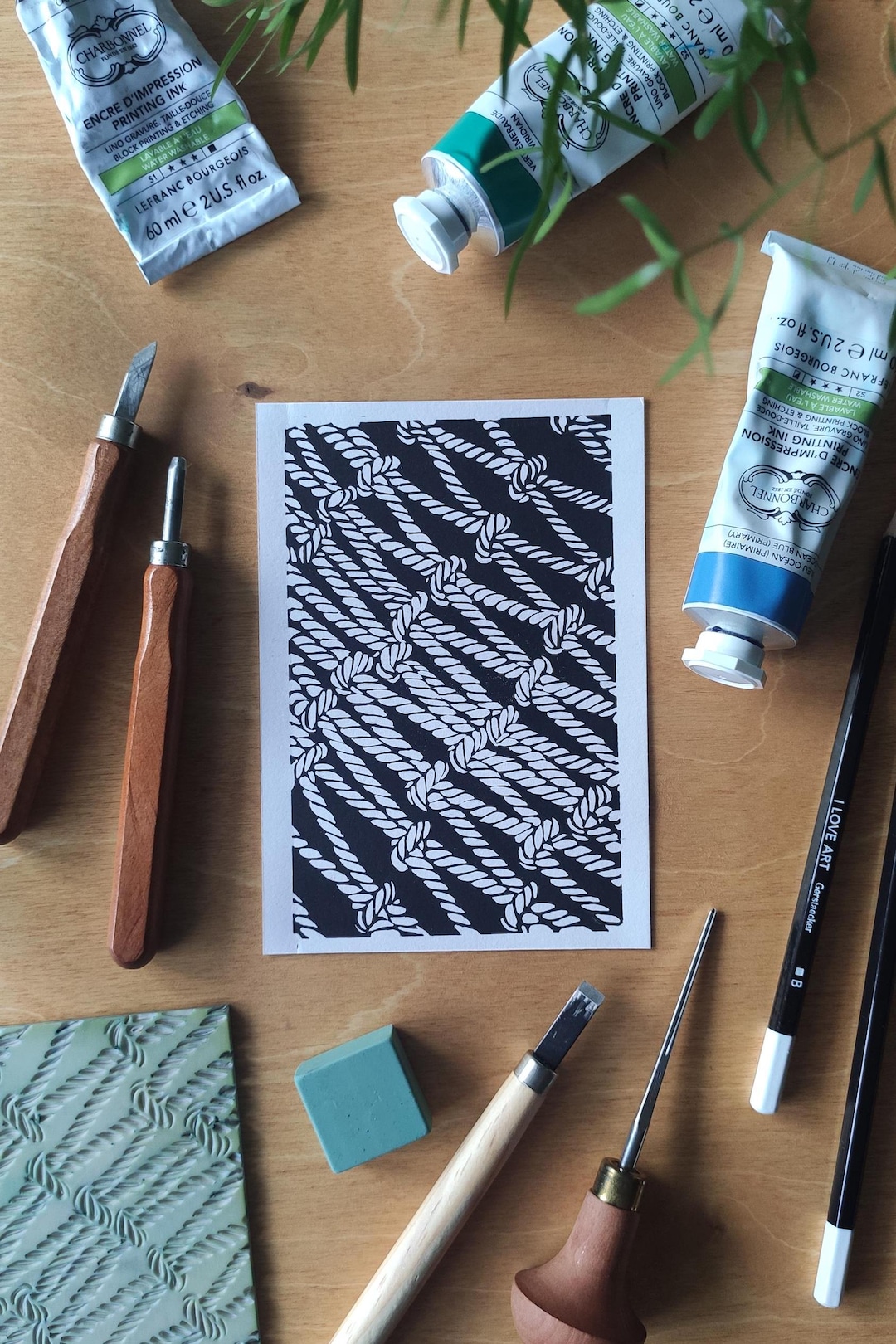 Ropes and Knots - Linocut Art and Shibari Print - Handmade - Monochrome ...