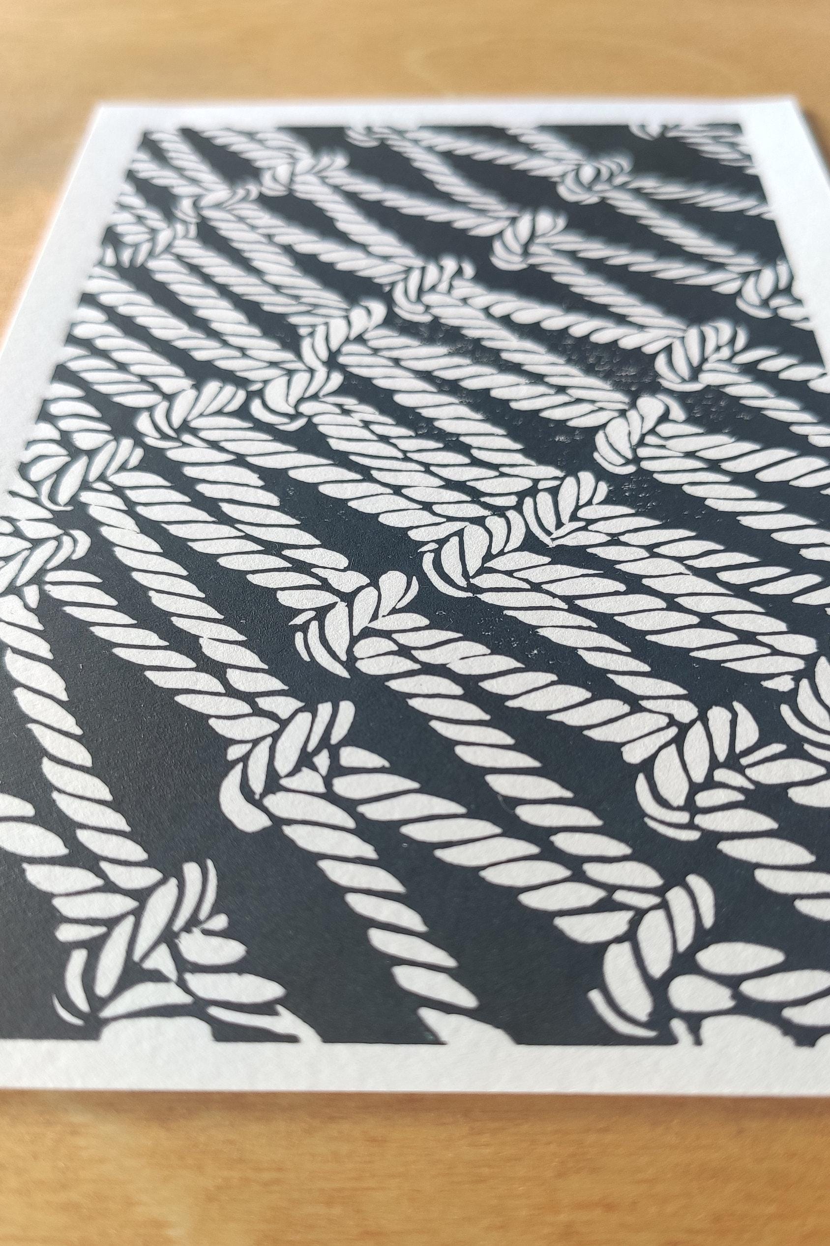 Ropes and Knots - Linocut Art and Shibari Print - Handmade - Monochrome ...
