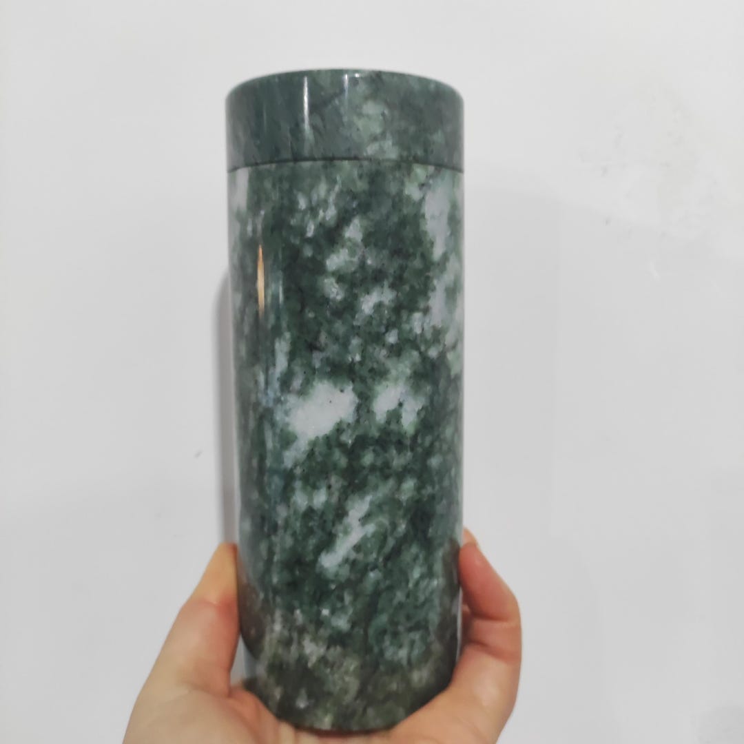 Natural Serpentine Green Jade Cup Bottle With Lid Make by a Whole Piece ...