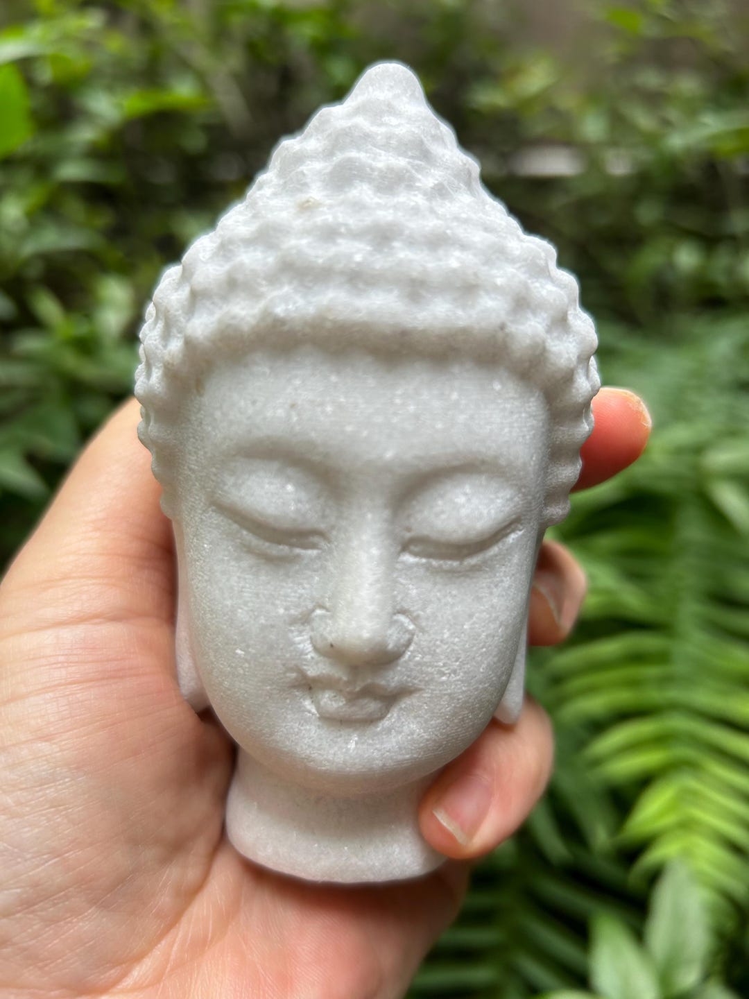 Handmade White Alabaster Marble Inlay Buddha Head With Semi Precious ...