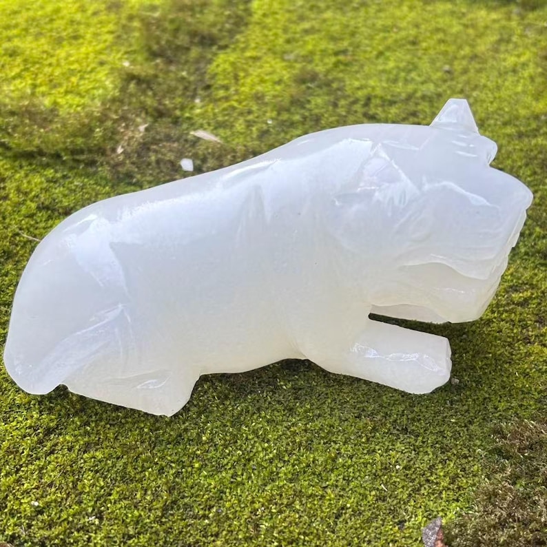 White Jade Tiger Statue Feng Shui Home Office Power Luck Decor - Etsy