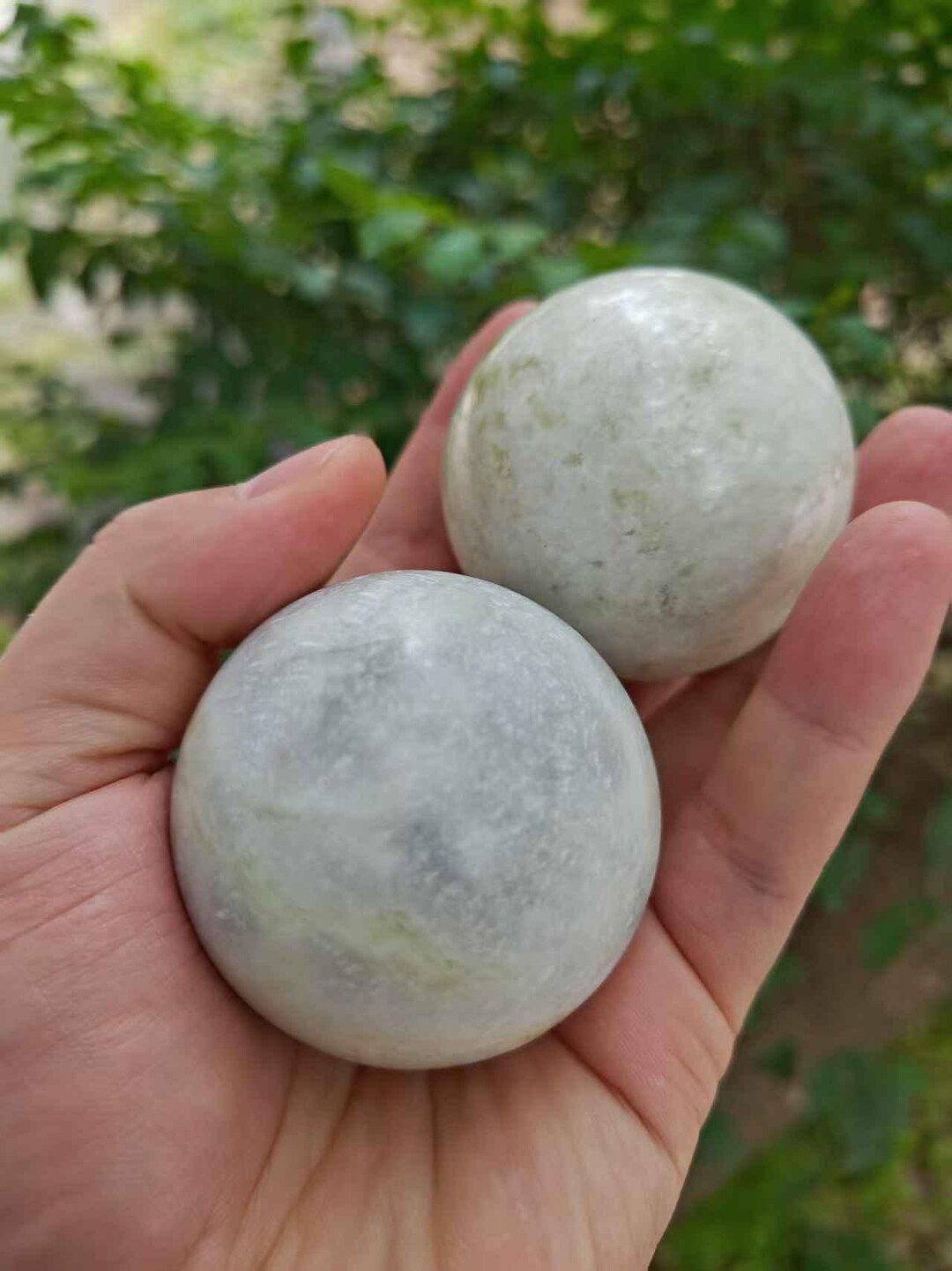 A Pair Natural Lan Tian Jade Ball, Crystal Sphere, Quartz Crystal Ball ...