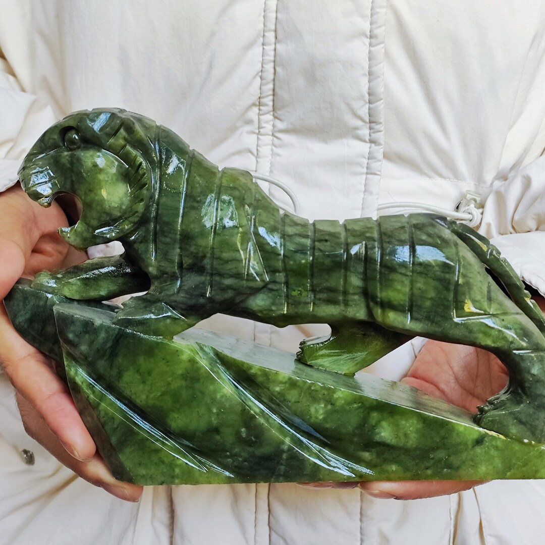 Genuine Nephrite Green Jade Tiger Figurine,crystal Shelled TIGER Statue ...