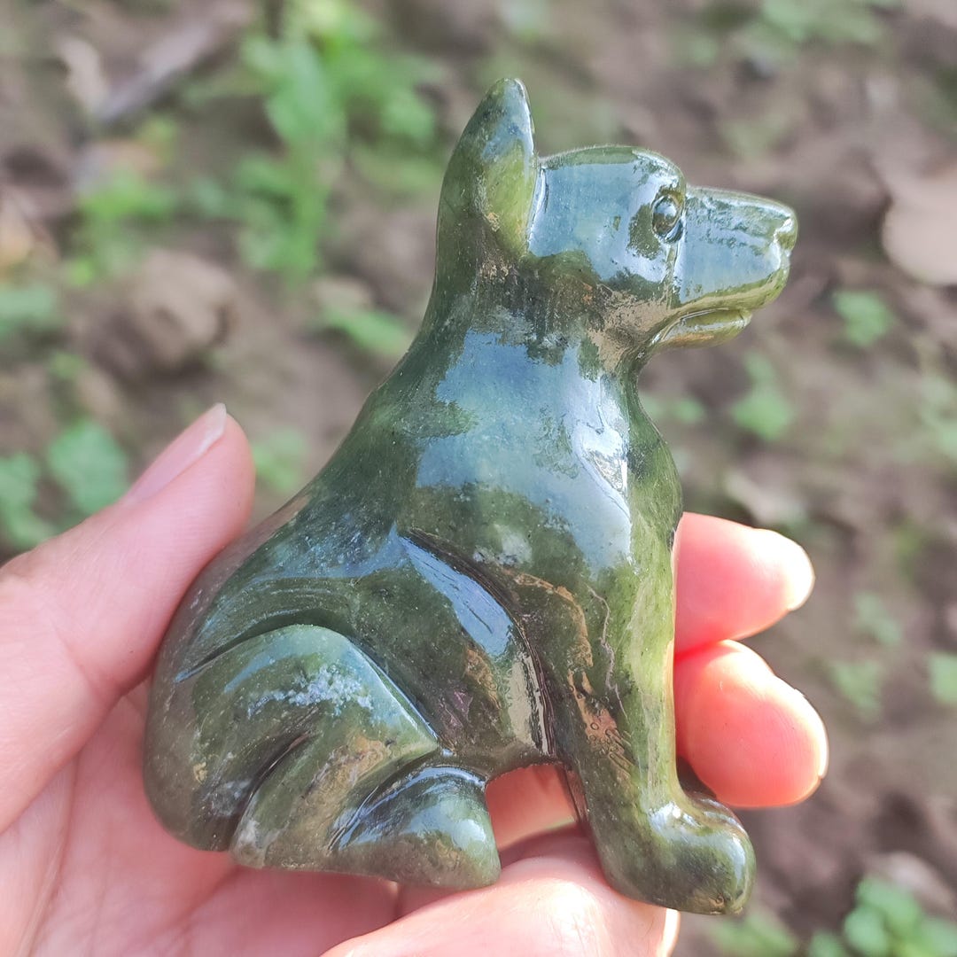Natural Green Jade Mini Dog Statue Feng Shui Ornaments Crystal Beast ...