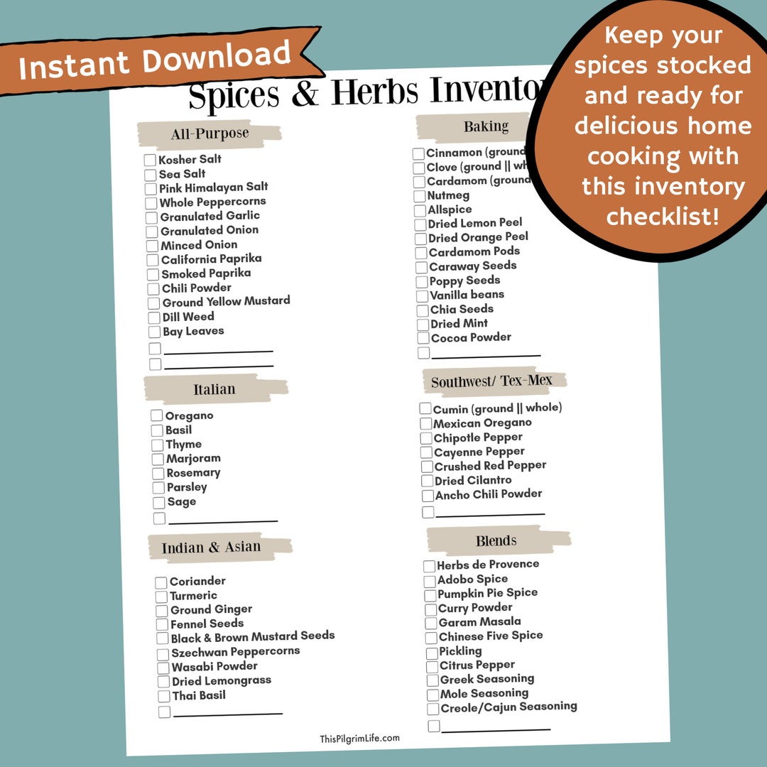 Printable Spice Inventory Checklist - Etsy
