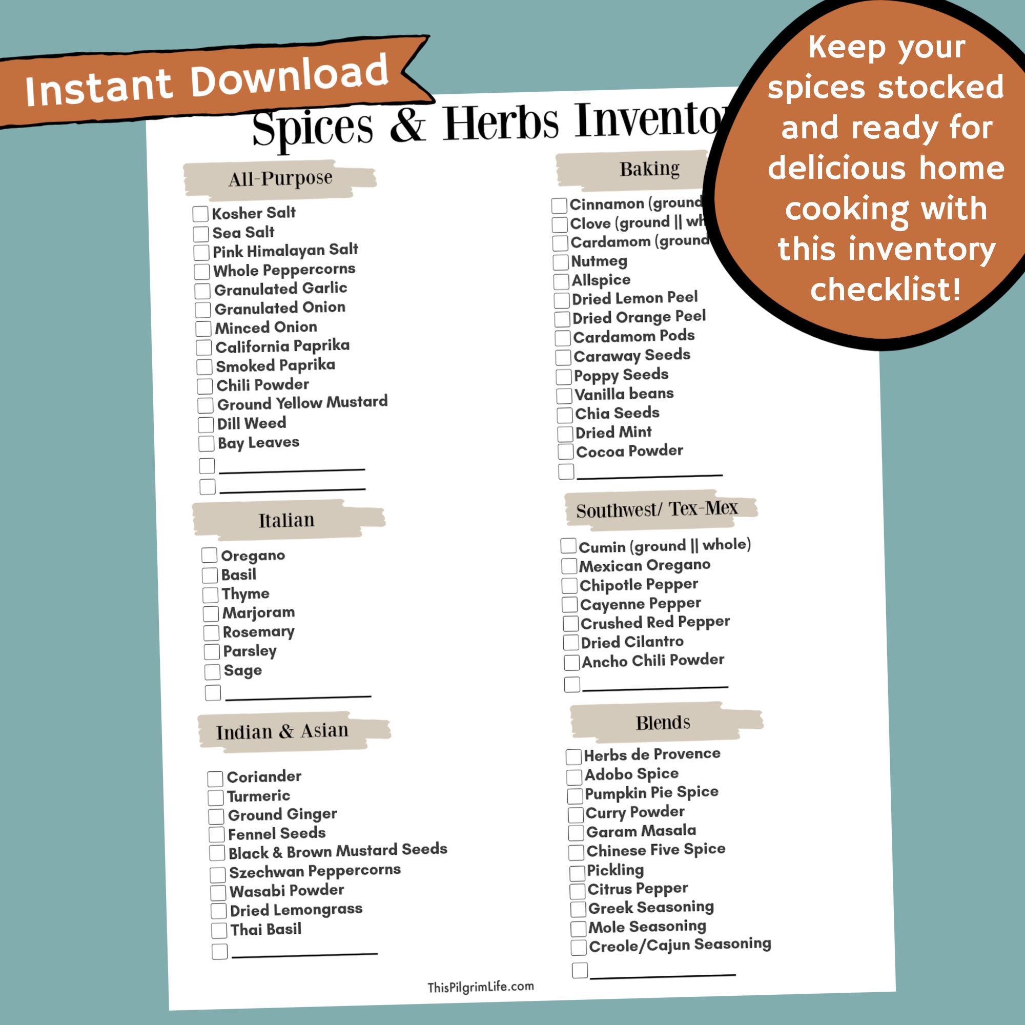 Printable Spice Inventory Checklist - Etsy