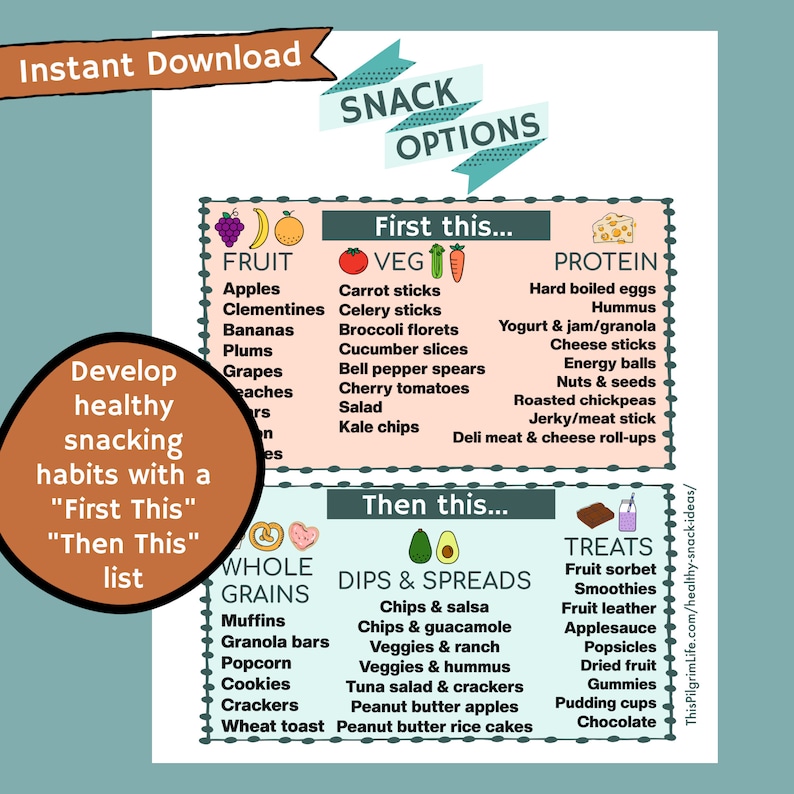 Snack Ideas Printable Reference Sheets - Etsy