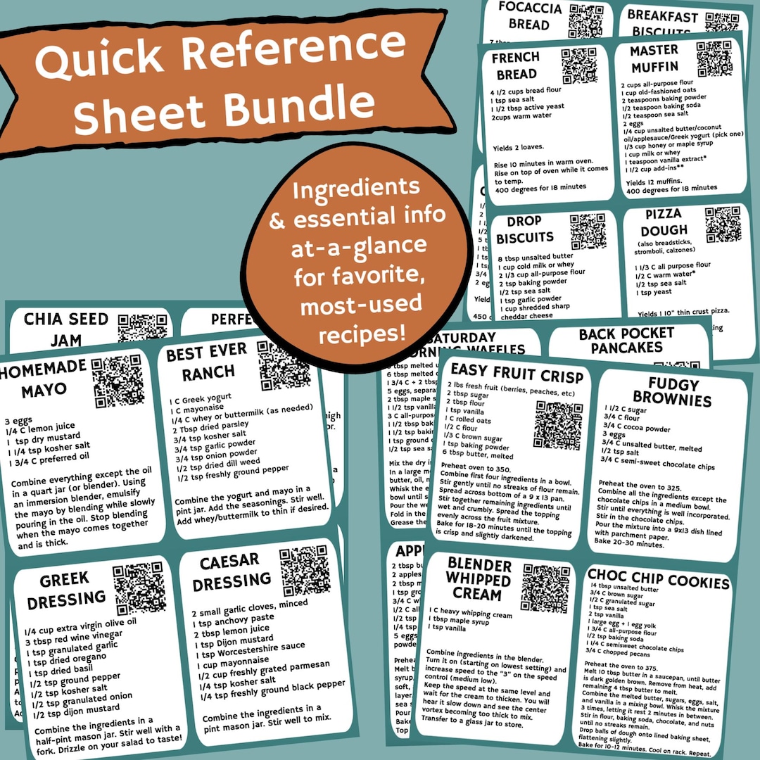 Bundle of Quick Reference Cooking Sheets - Etsy