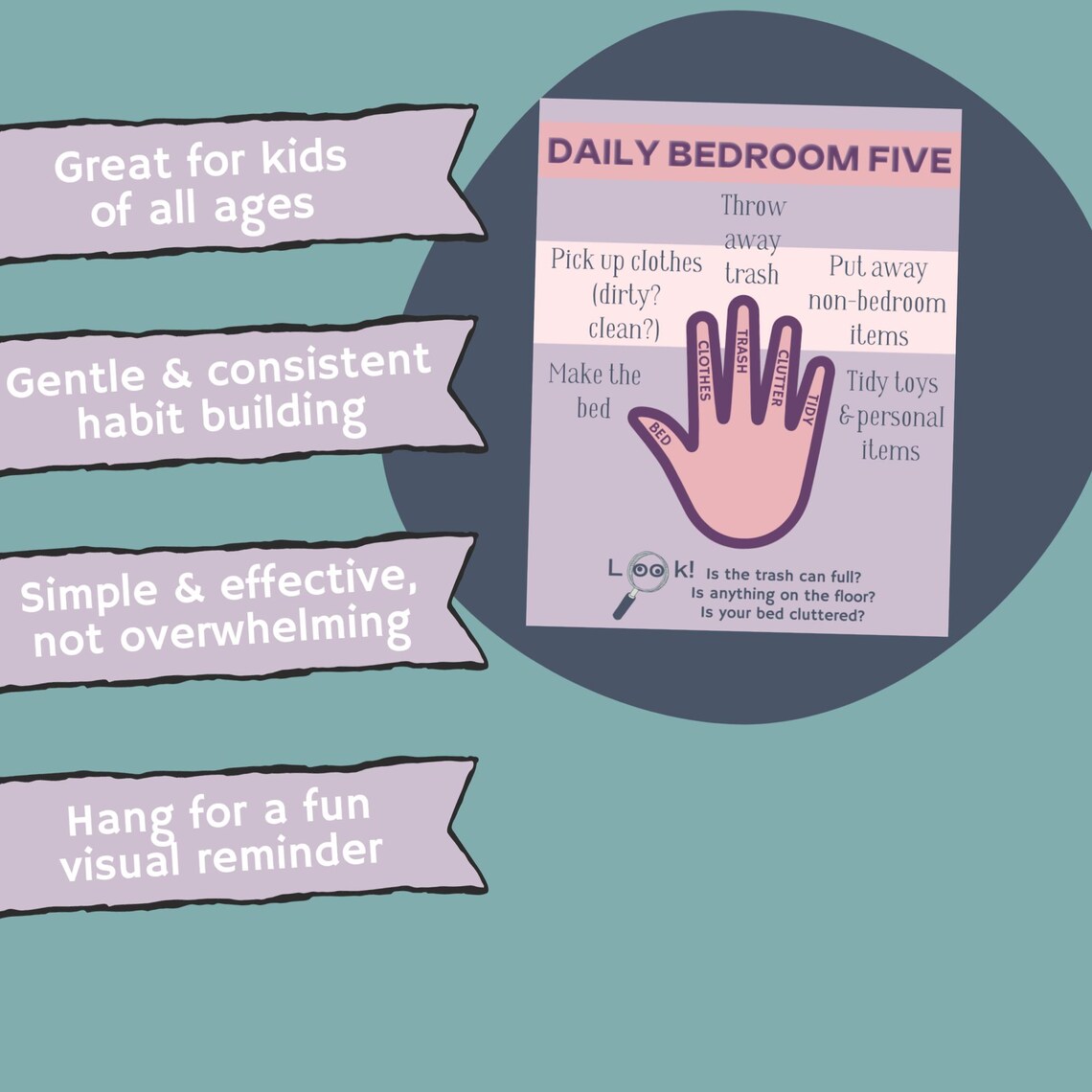 Daily Bedroom Five- Cleaning Checklist for Kids - Etsy