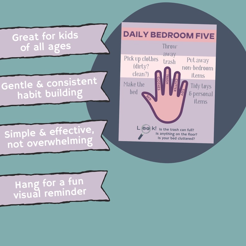 Daily Bedroom Five- Cleaning Checklist for Kids - Etsy