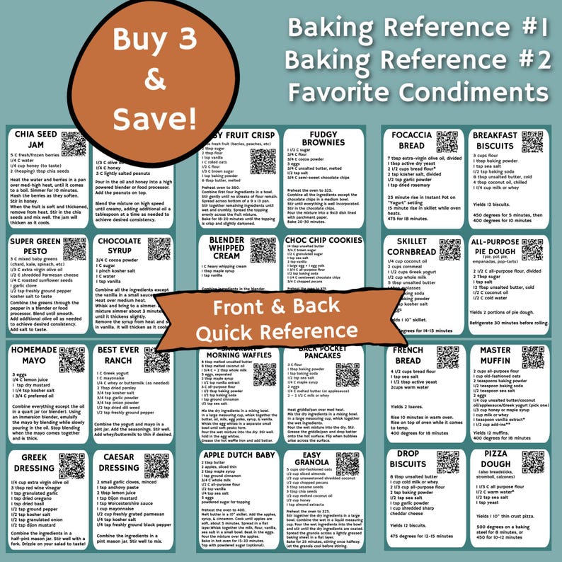 Bundle of Quick Reference Cooking Sheets - Etsy