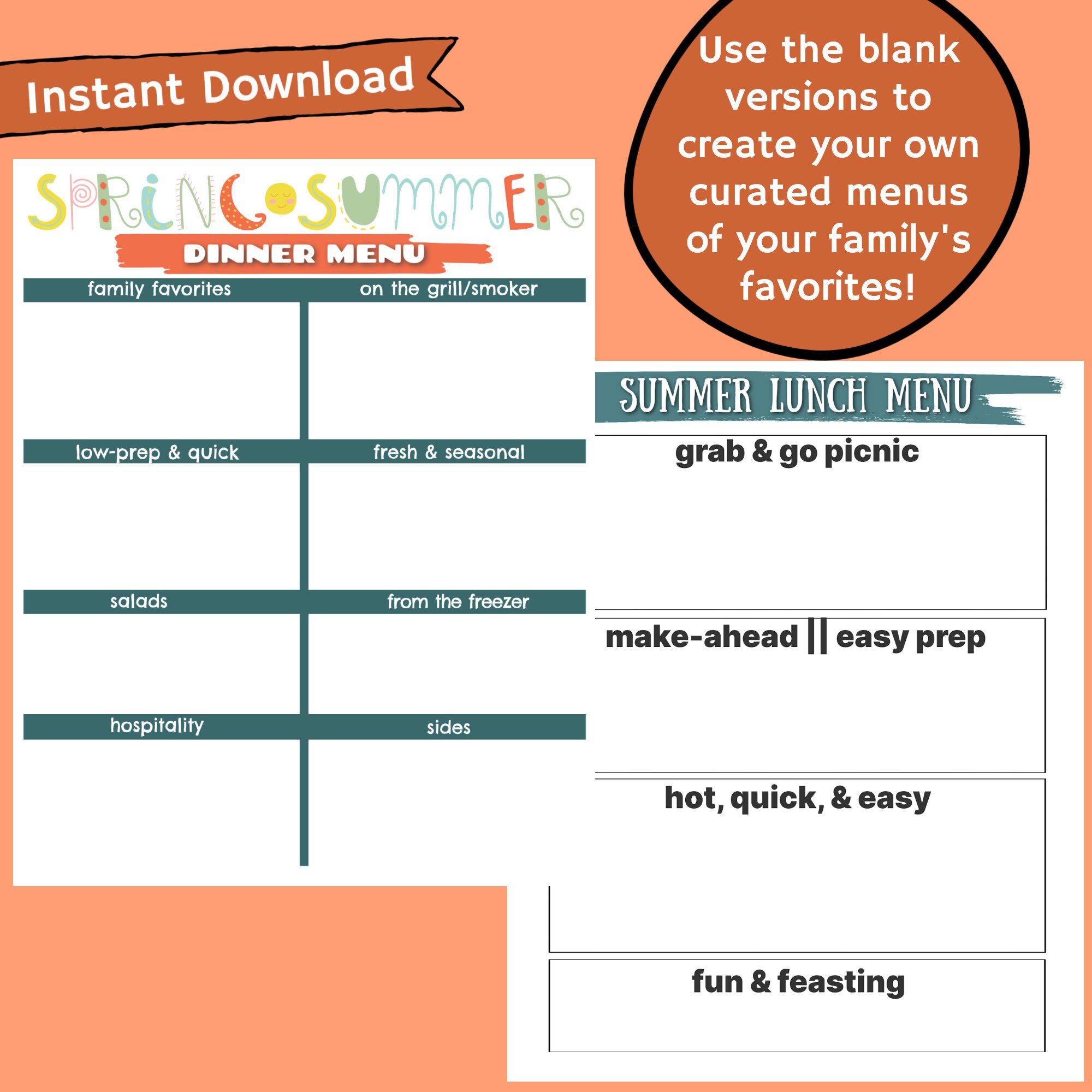 Spring & Summer Lunch and Dinner Menus - Etsy