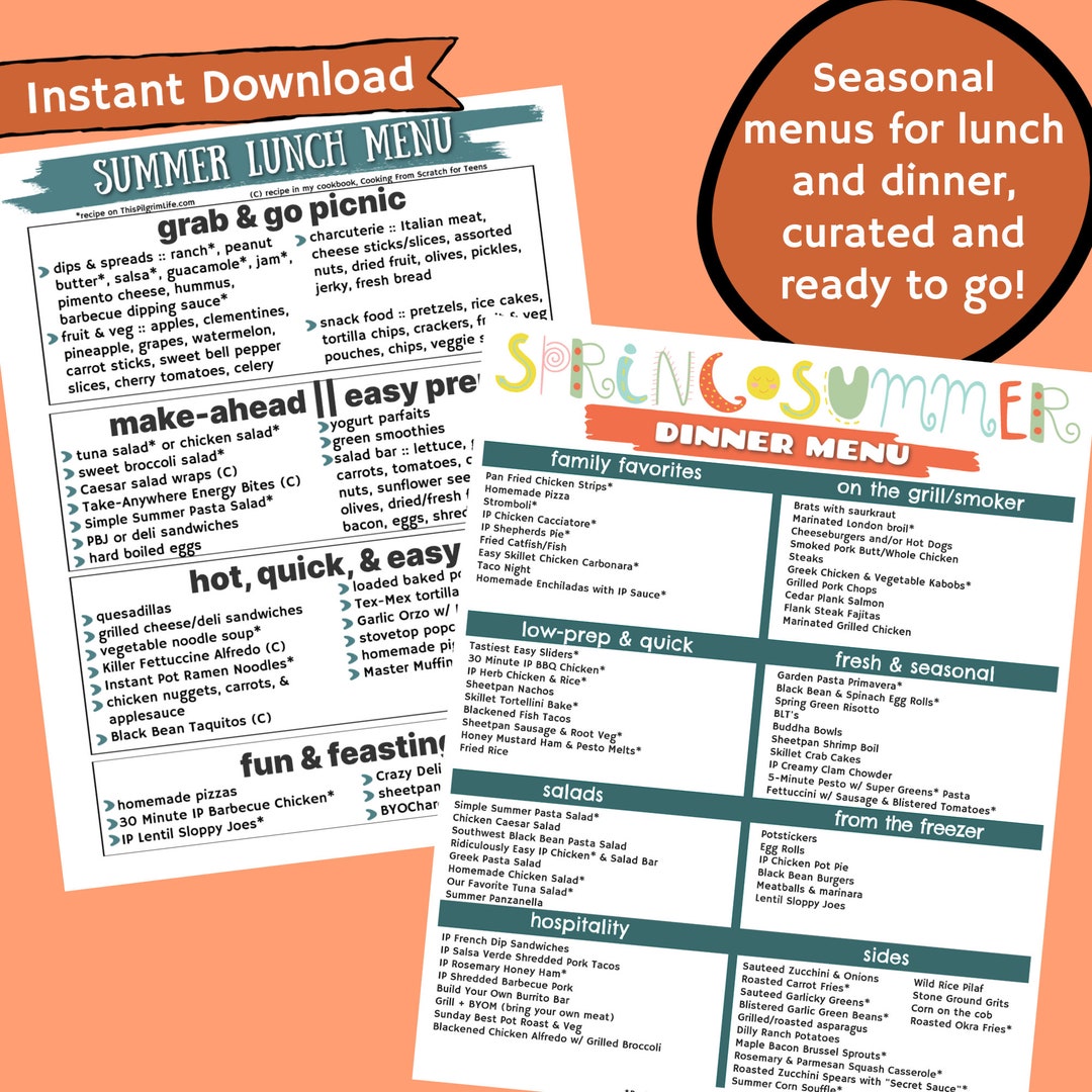 Spring & Summer Lunch and Dinner Menus - Etsy