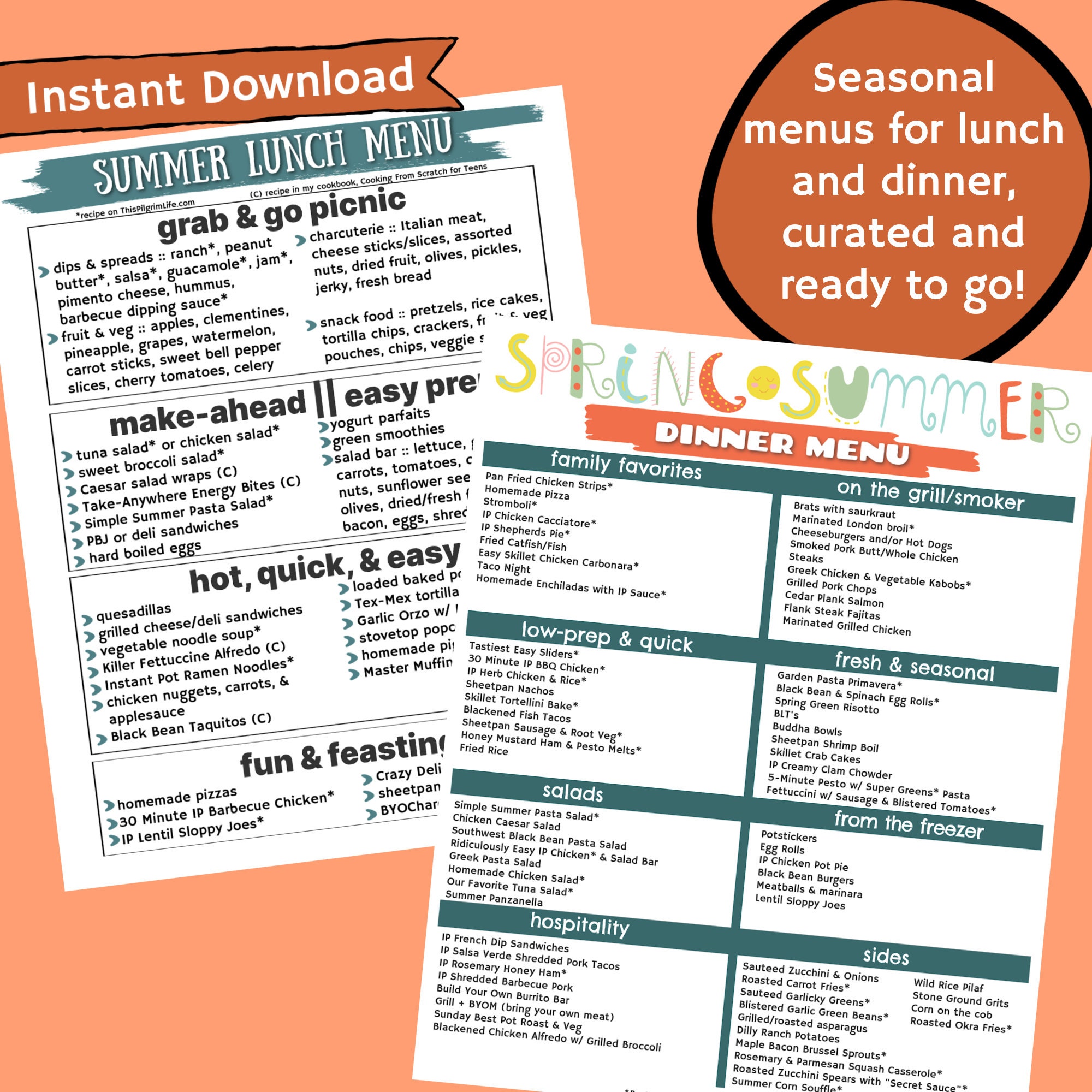 Spring & Summer Lunch and Dinner Menus - Etsy