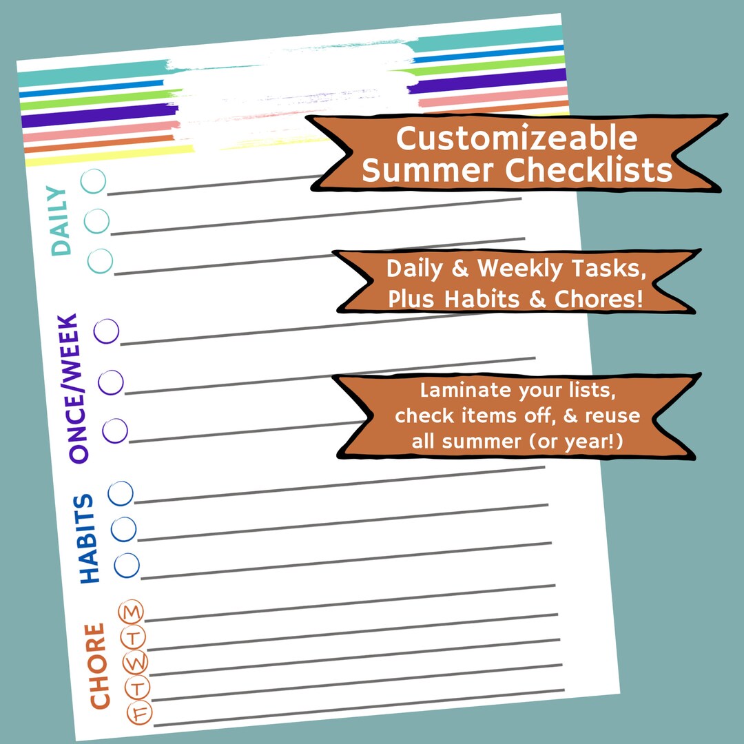 Customizable Personal Checklists for Daily & Weekly Tasks, Plus Habits ...