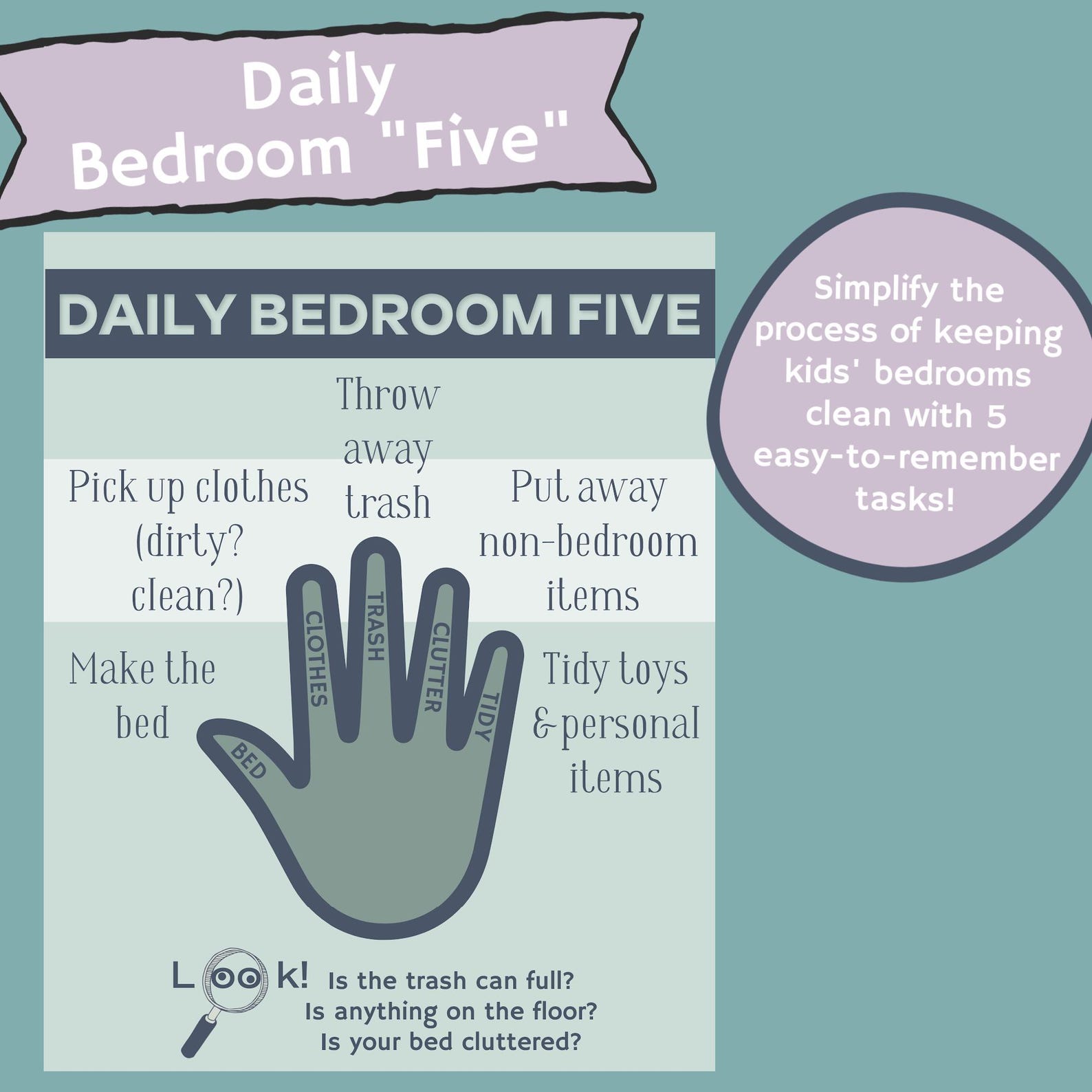 Daily Bedroom Five- Cleaning Checklist for Kids - Etsy