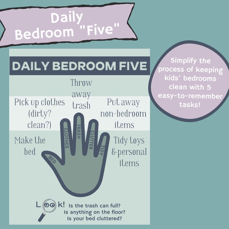 Daily Bedroom Five- Cleaning Checklist for Kids - Etsy
