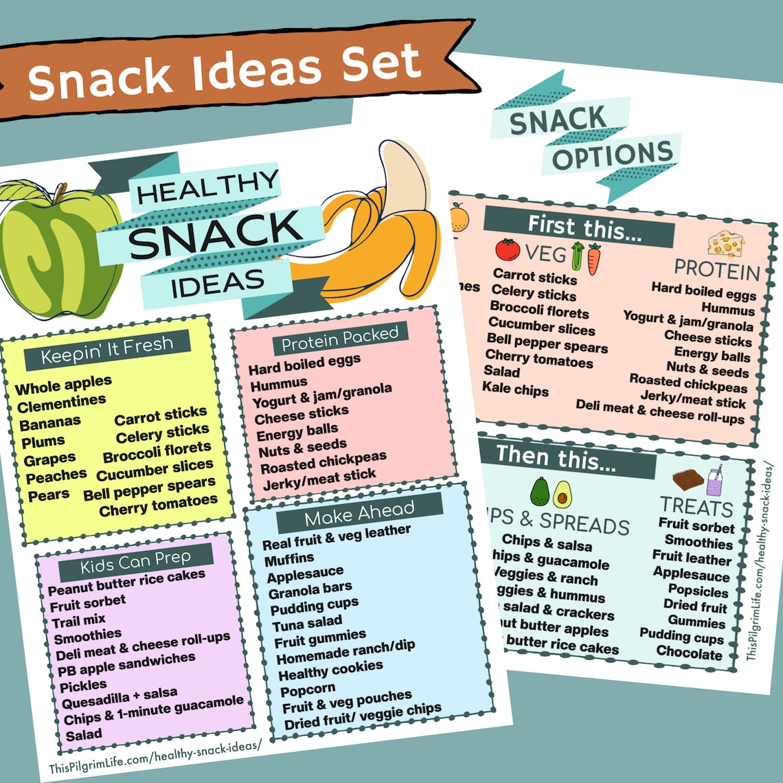 Snack Ideas Printable Reference Sheets - Etsy