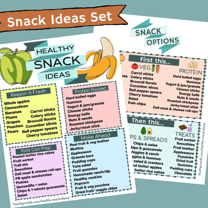 Snack Ideas Printable Reference Sheets - Etsy