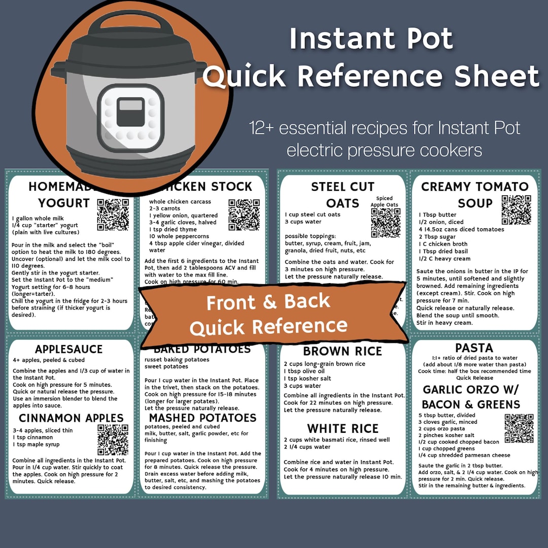 Instant Pot Quick Reference Sheet - Etsy