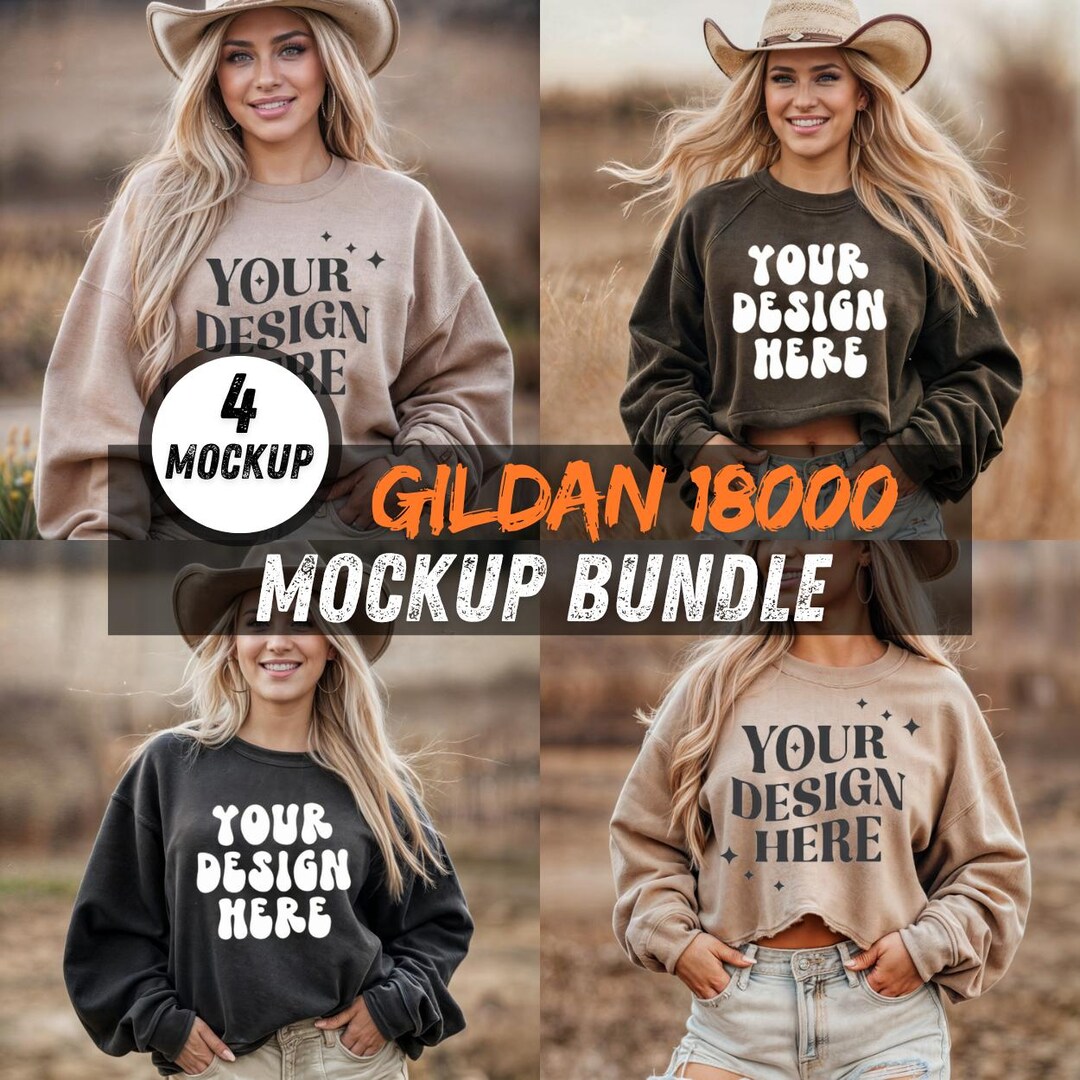 Golf of Mexico Cowboy Model Mockup Bundle - Gildan 18000 Sweatshirt ...