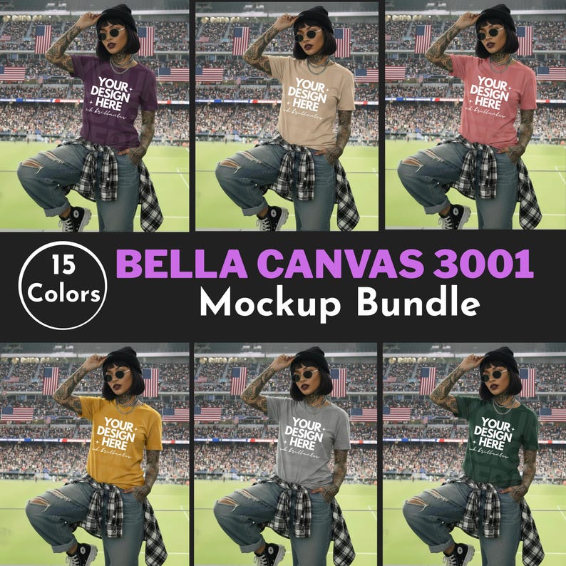 Bella Canvas 3001 Mockup Bundle - American Football Jersey T-shirt ...