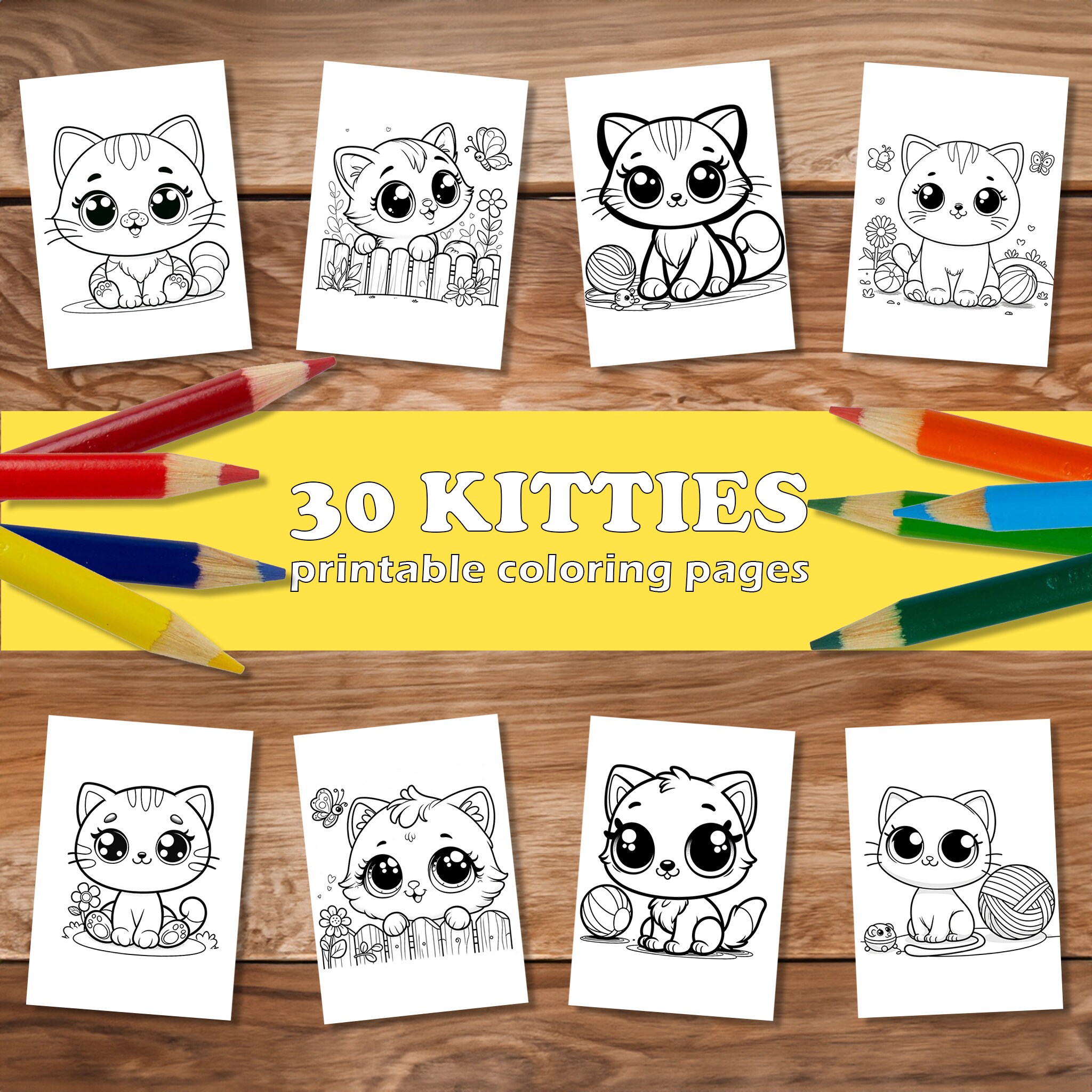 Digital PDF Adorable Cat Coloring Pages, Easy & Fun Feline Designs ...