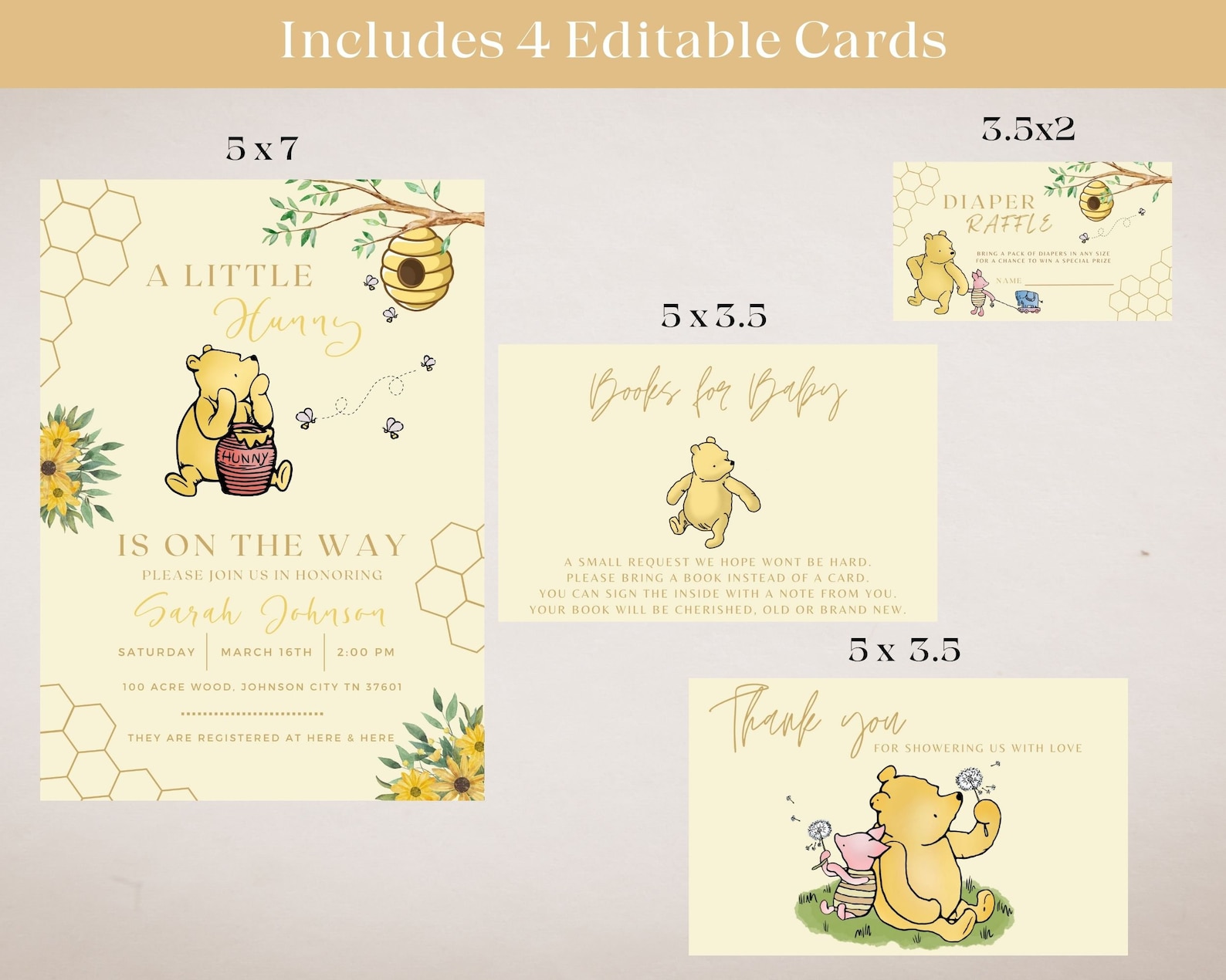 Classic Winnie the Pooh Baby Shower Editable Invitation Template - Etsy