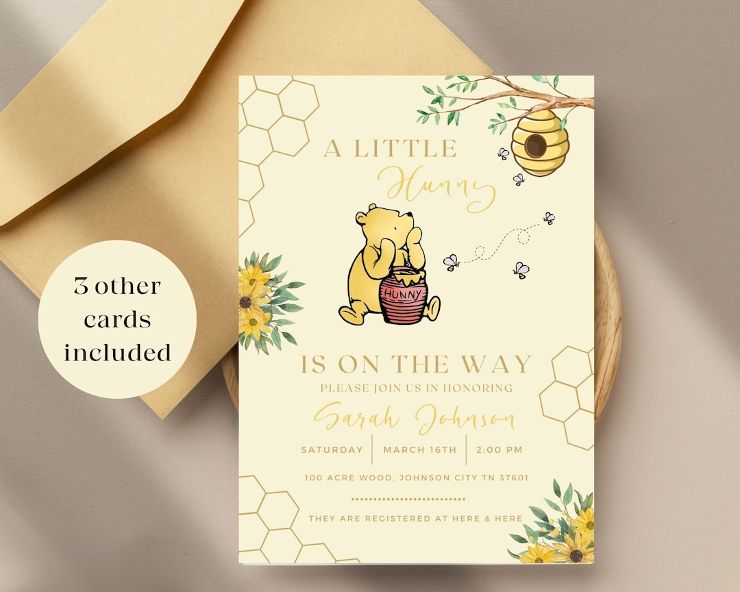 Classic Winnie the Pooh Baby Shower Editable Invitation Template - Etsy