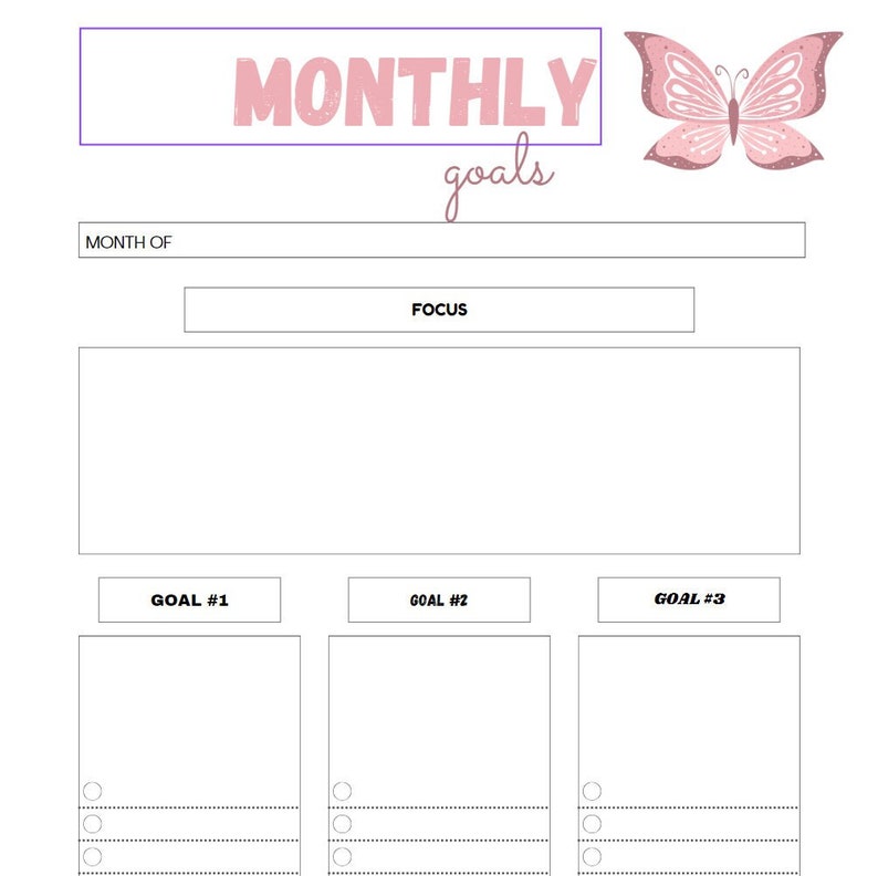 PRINT READY - Monthly Goals Sheet PDF - Etsy