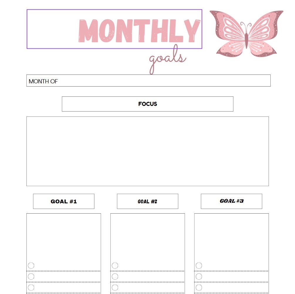PRINT READY - Monthly Goals Sheet PDF - Etsy