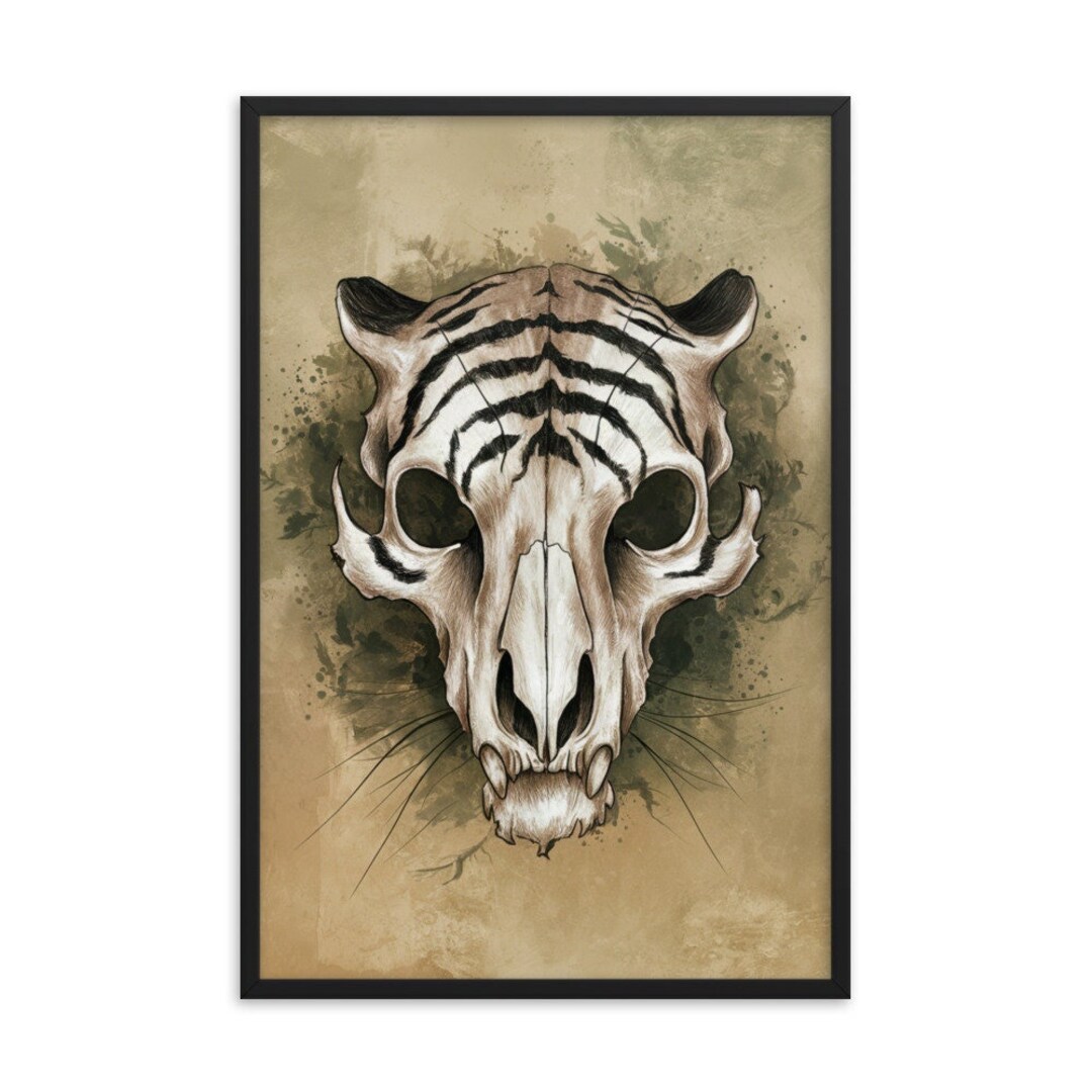 Exquisite and Haunting Tiger Skull Illustration Detailed Animal Skull ...