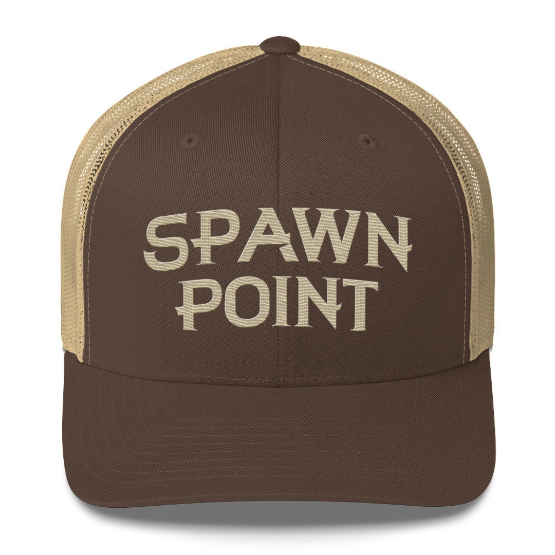 Spawn Point Trucker Hat With Beige Text Black Mesh Back Cap Gamer ...