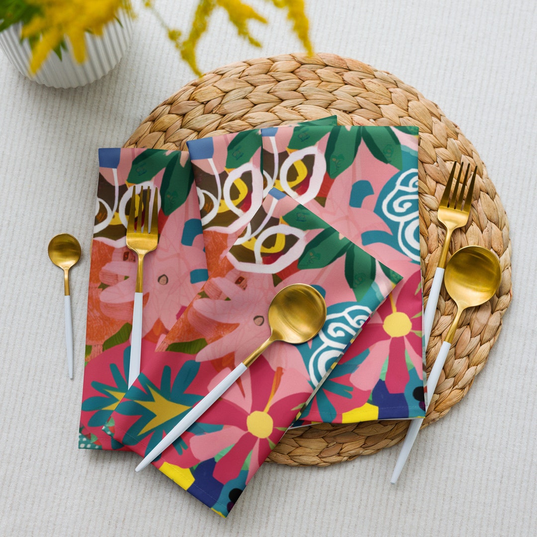 Colorful Floral Napkin Set Vibrant Flower Patterns, Set of 4, Perfect ...