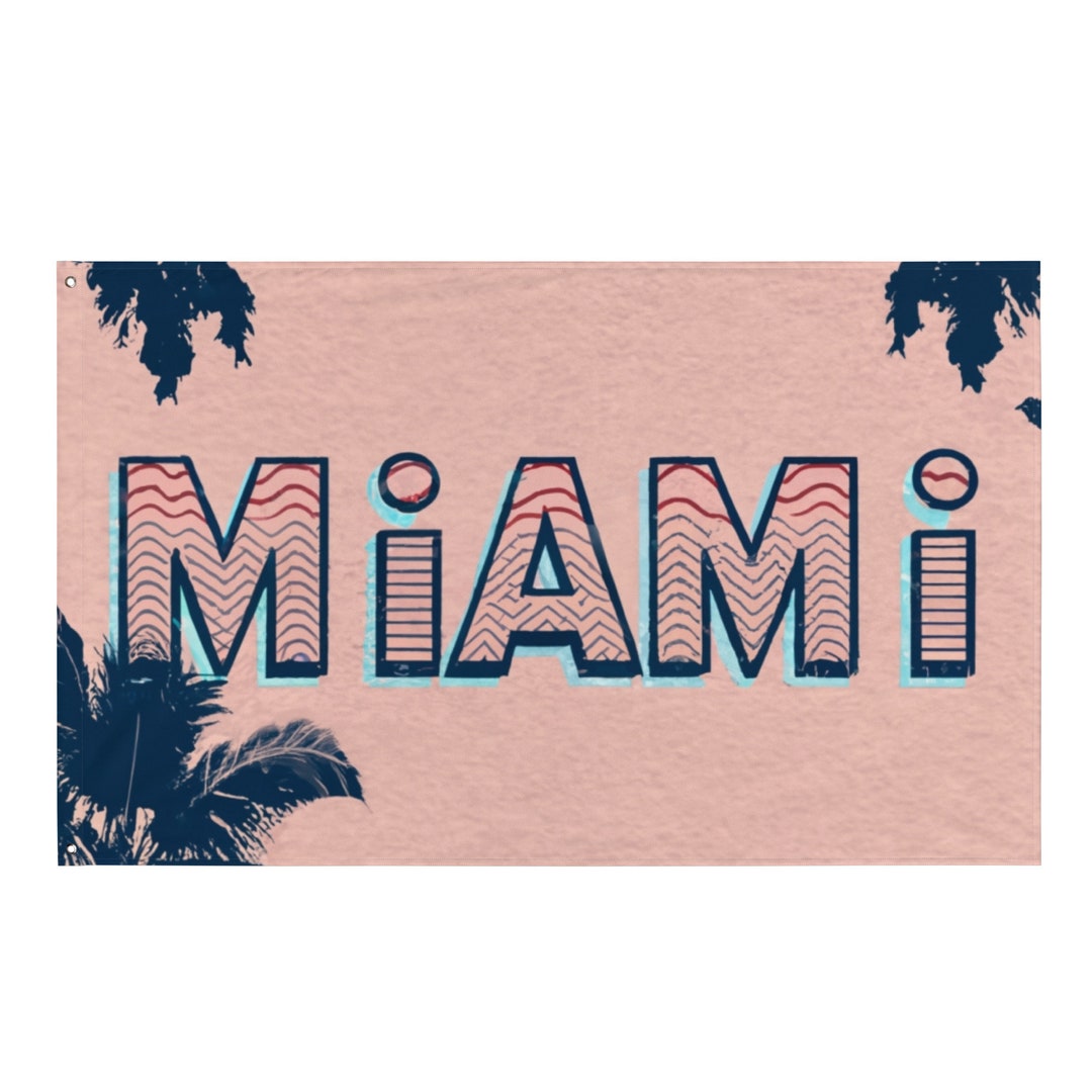 Miami Typography Art Vibrant Tropical Design Modern Coastal Decor Flag ...