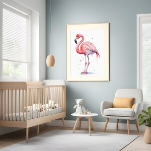 Cute Watercolor Pink Flamingo Wall Art, Tropical Bird Decor - Etsy
