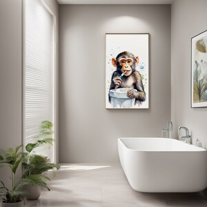 Cheerful Monkey Hygiene: Watercolor Artwork of a Playful Dental Routine - Etsy