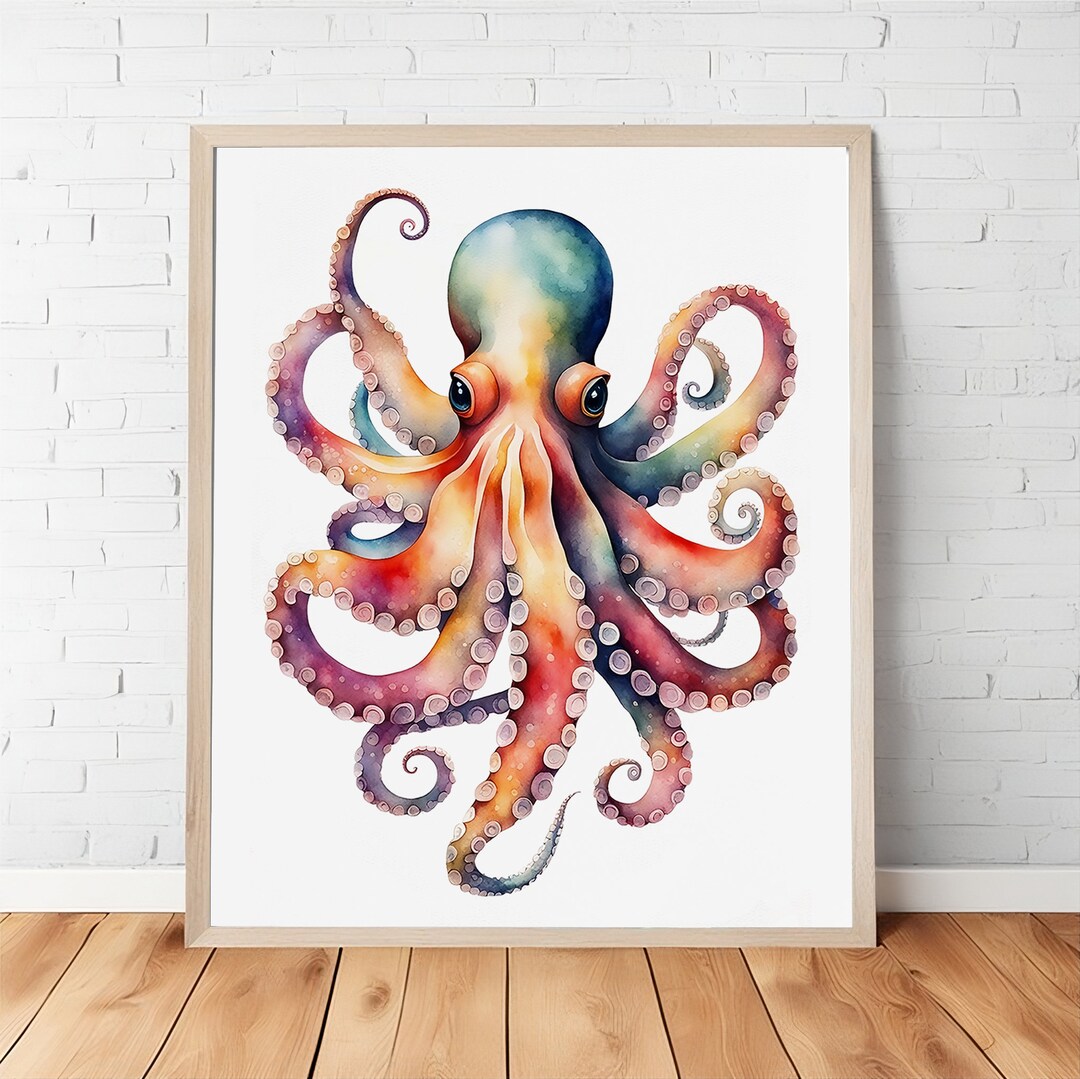 Colorful Watercolor Octopus Painting, Printable Wall Art, Digital ...