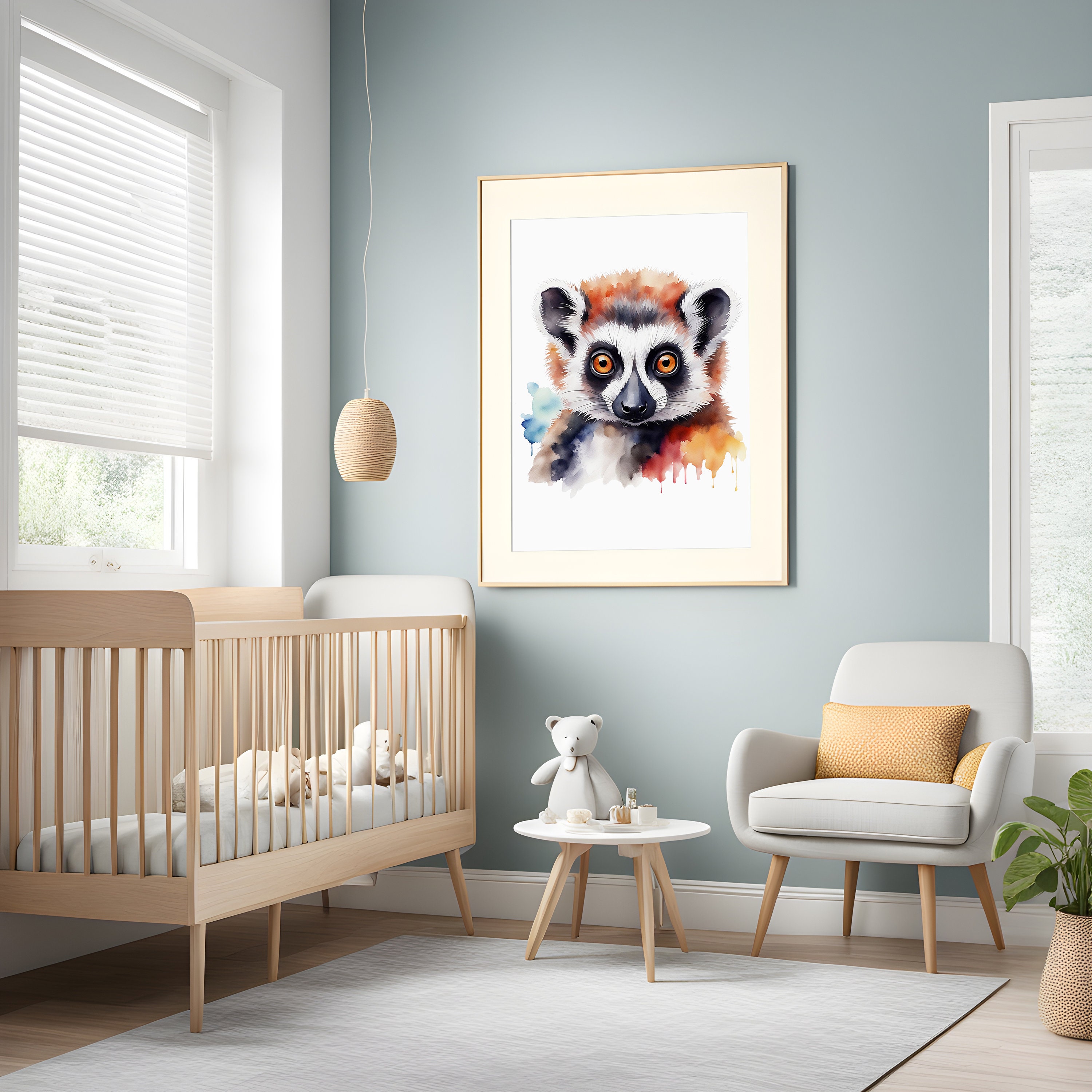 Colorful Watercolor Lemur Portrait: Unique Digital Print, Instant ...