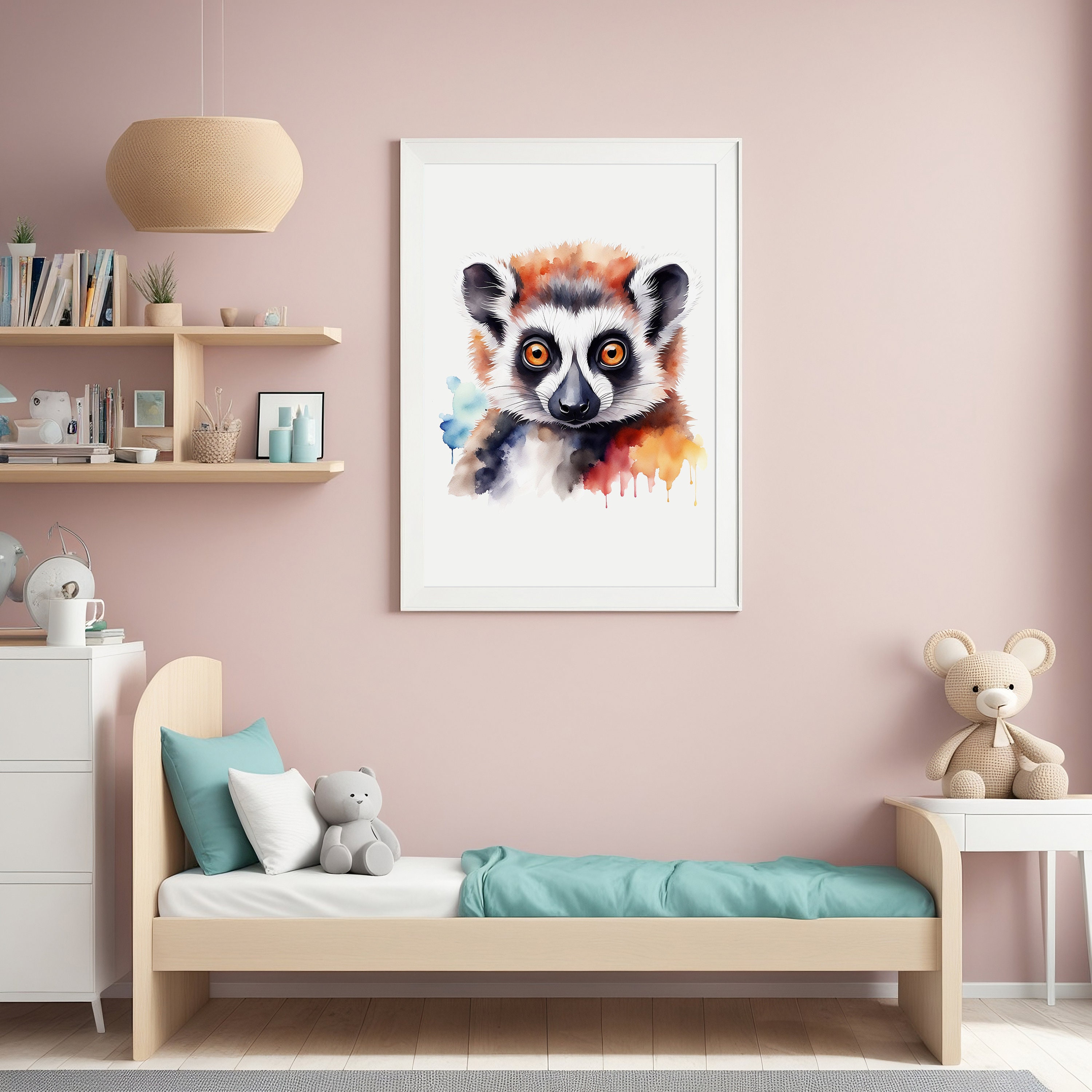 Colorful Watercolor Lemur Portrait: Unique Digital Print, Instant ...
