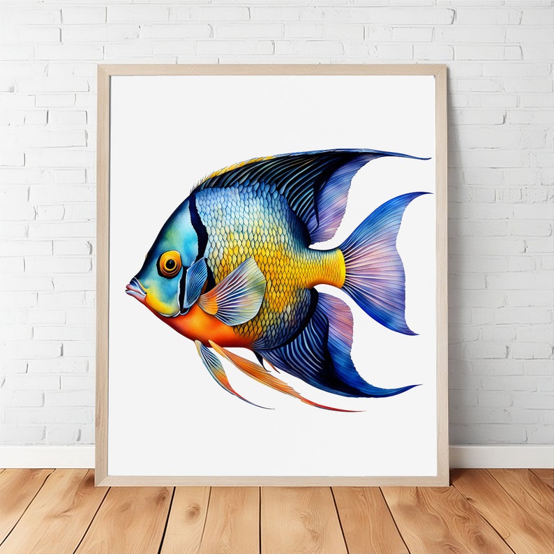 Colorful Watercolor Angelfish Artwork, Fish Wall Decor, Printable Art ...
