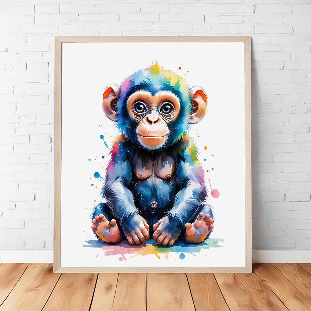 Baby Chimpanzee Print – Watercolor Safari Nursery Art (digital Download ...