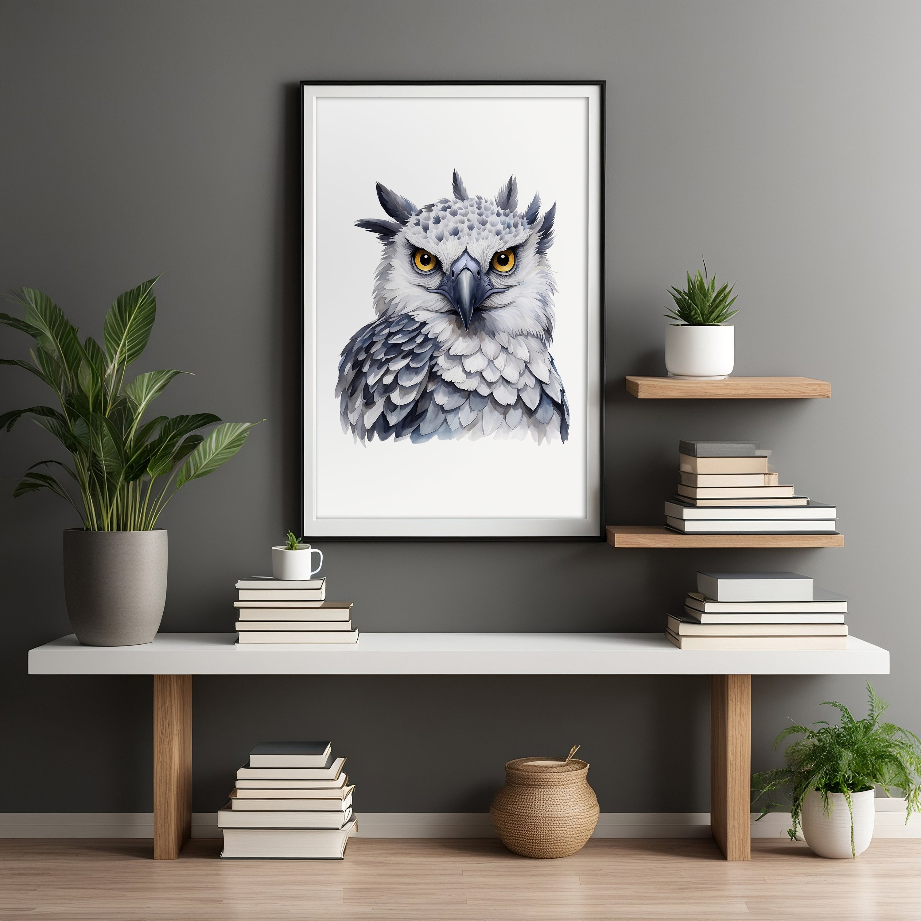 Colorful Watercolor Harpy Eagle Portrait: Digital Printable, Whimsical ...