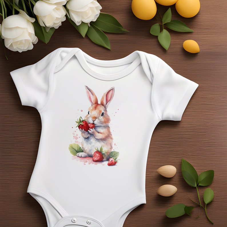Strawberry Snacking Bunny: Whimsical Wall Art & Cozy Apparel Design ...