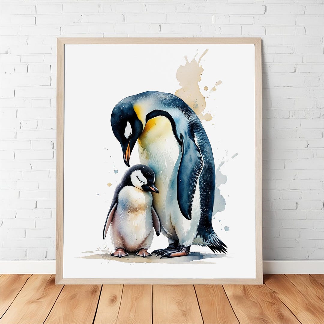 Cute Mama Baby Penguin Watercolor Print | Mothers Day Nursery Wall Art ...