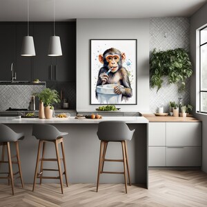 Cheerful Monkey Hygiene: Watercolor Artwork of a Playful Dental Routine - Etsy