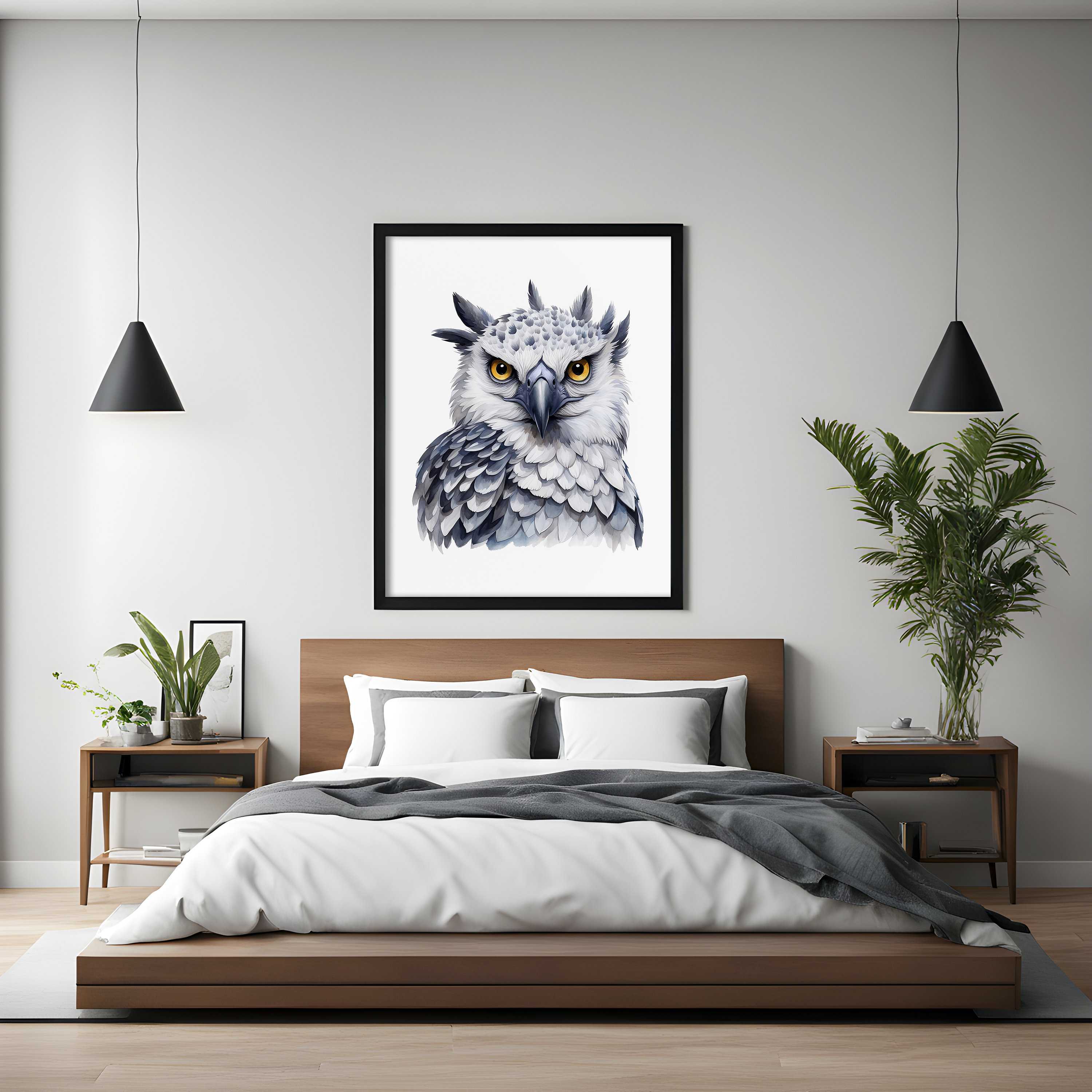 Colorful Watercolor Harpy Eagle Portrait: Digital Printable, Whimsical ...