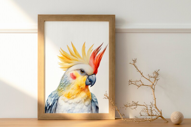 Funny Cockatoo Portrait: Colorful Watercolor Bird Art Print, Nursery ...