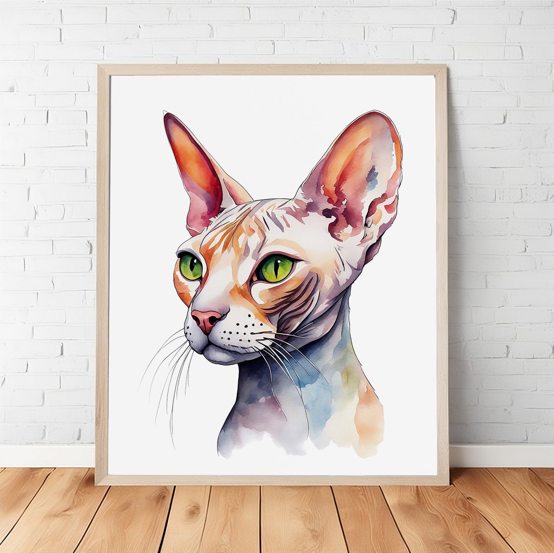 Vibrant Sphinx Cat Portrait: Digital Printable, Whimsical Feline Art ...