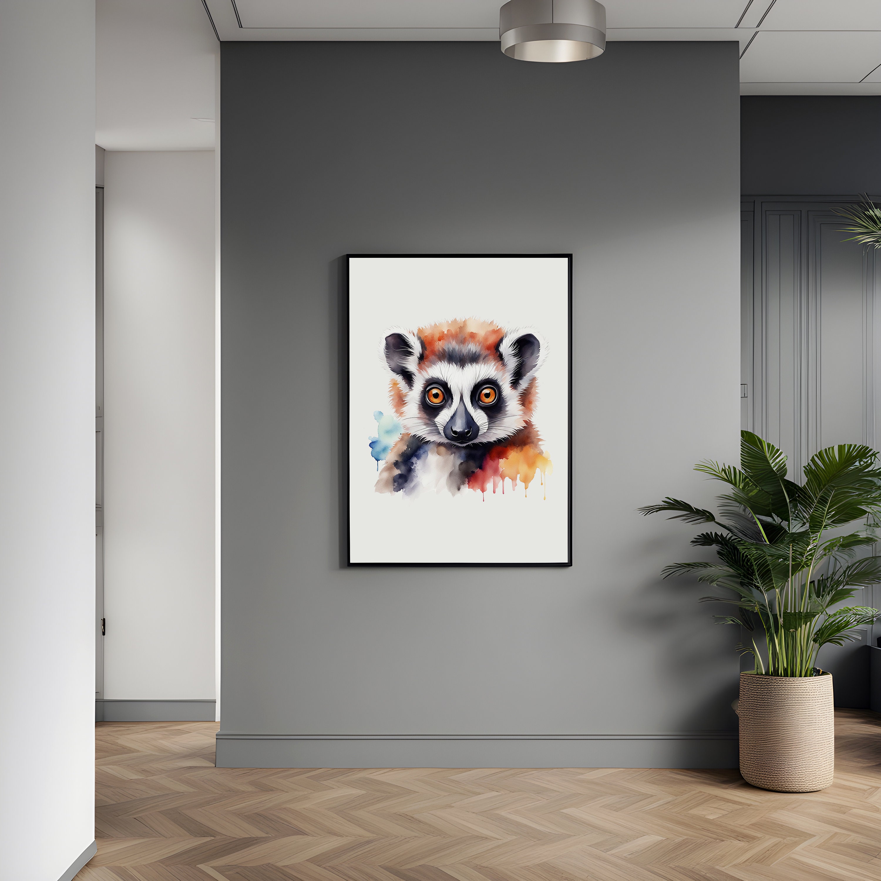 Colorful Watercolor Lemur Portrait: Unique Digital Print, Instant ...